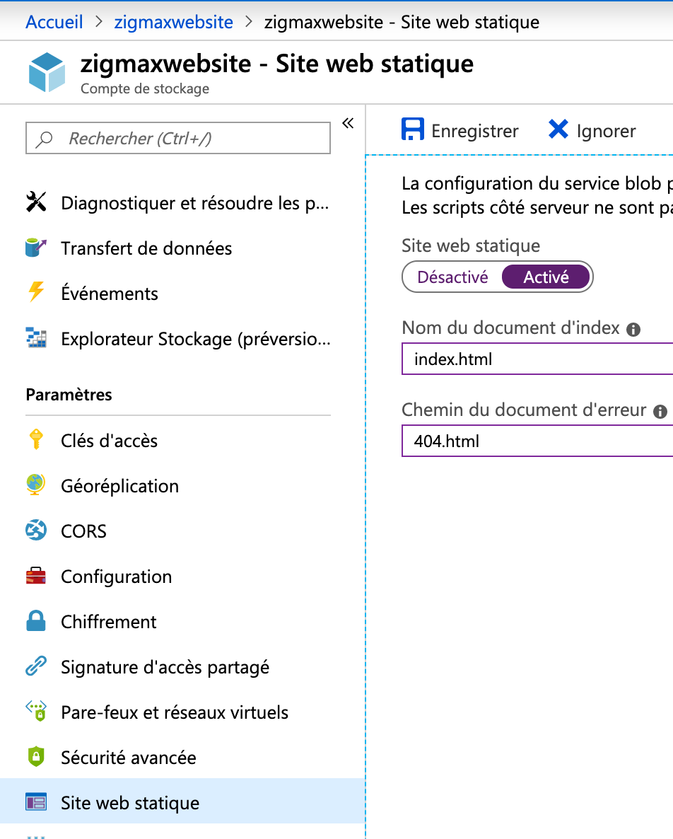 Azure Site Web Statique – ZiGMaX IT Blog